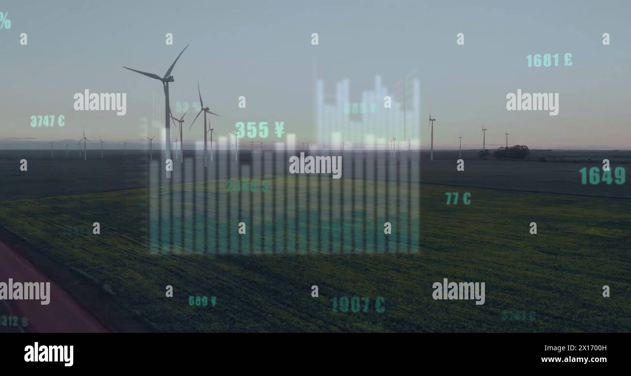 Image of financial data processing over wind turbines Stock Photo - Alamy