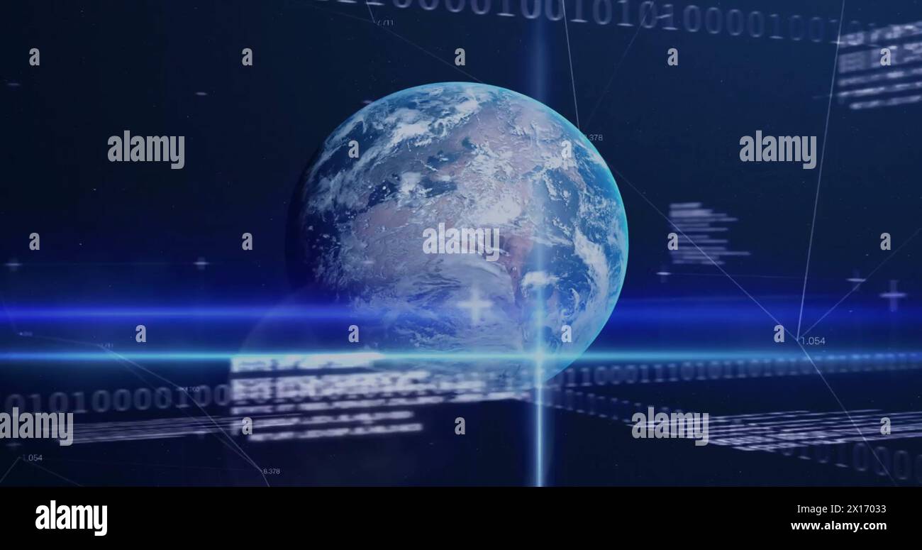 Image of diagrams and data processing over globe on blue background Stock Photo - Alamy
