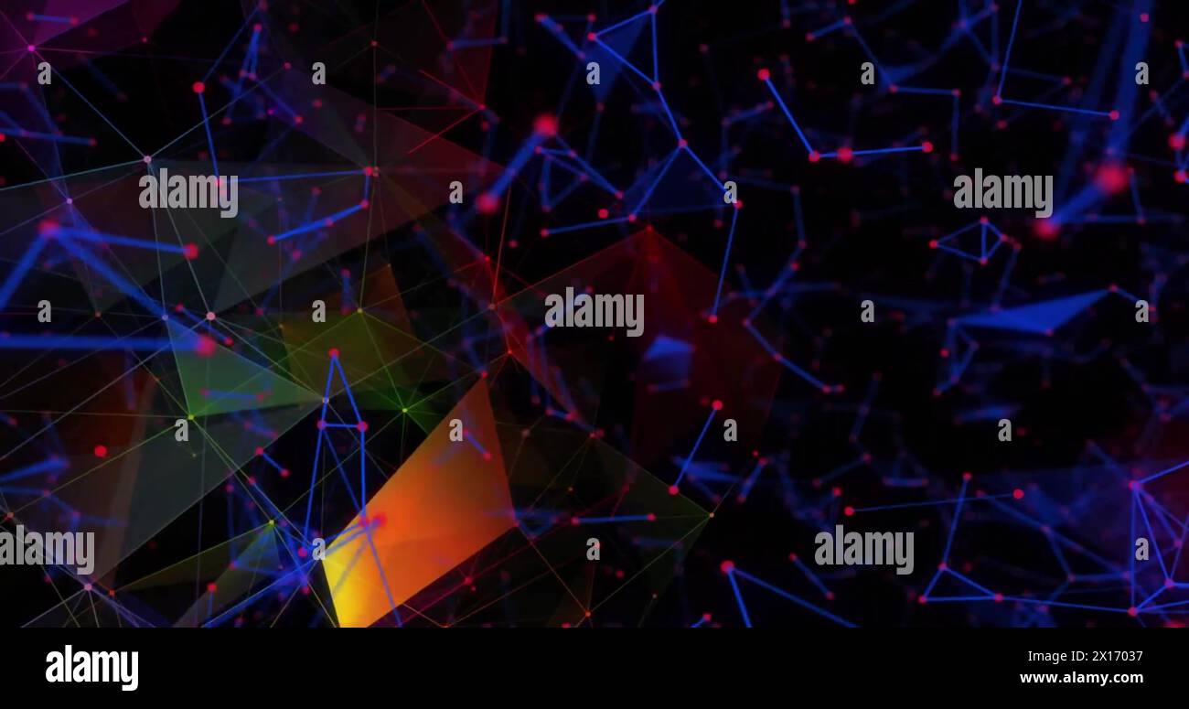 Image of colourful networks of connections on black background ...