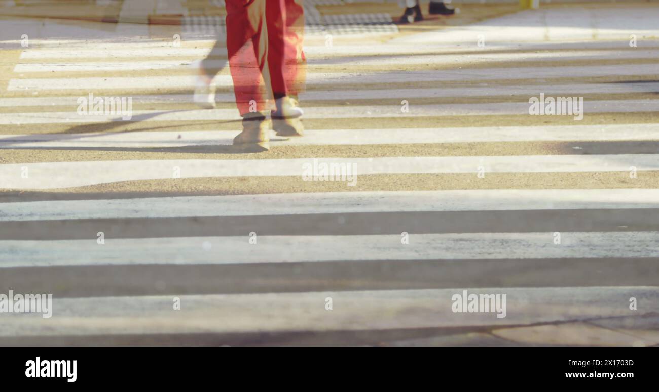 Image of commuters walking on zebra crossing on busy city street in ...