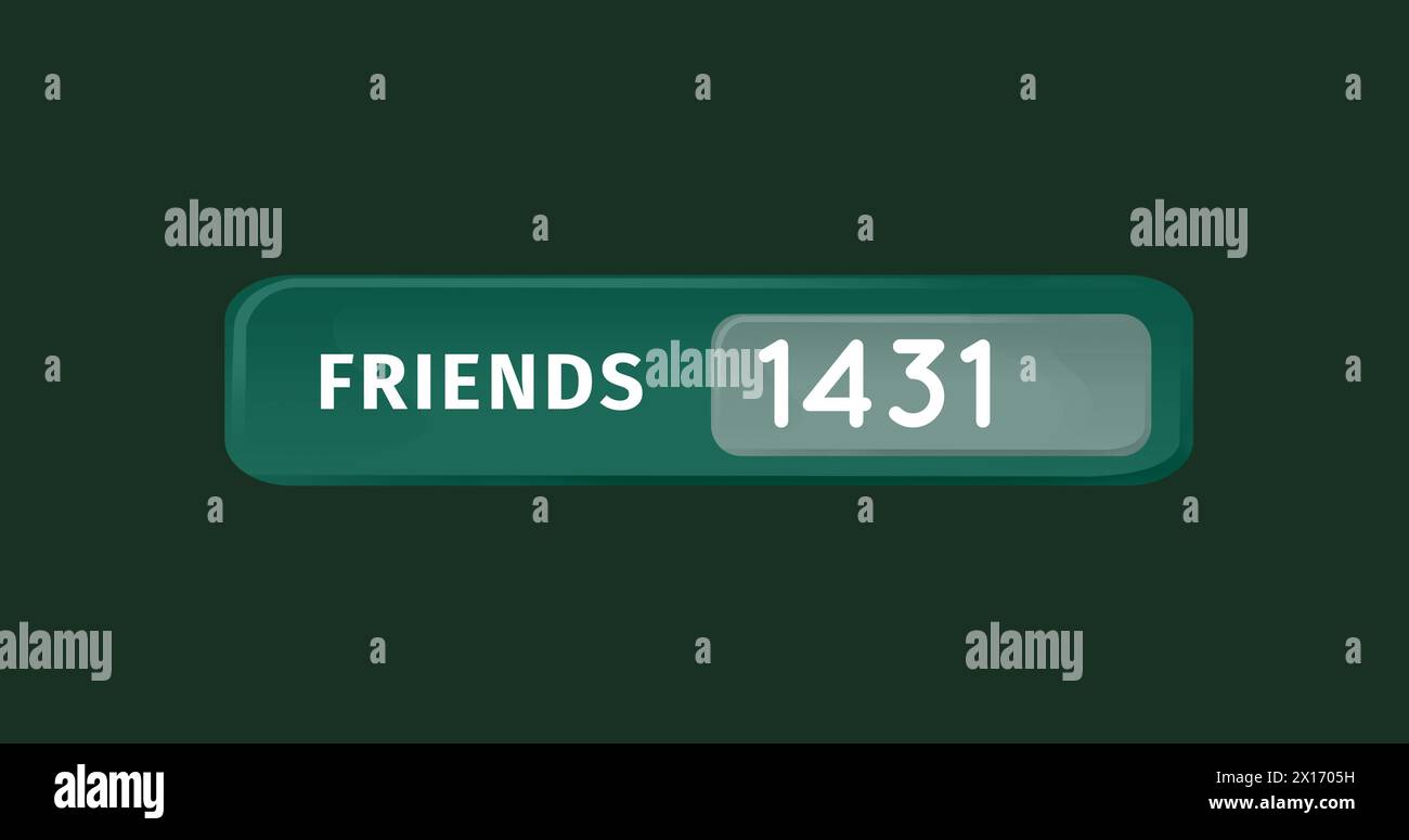 Image of numbers changing and friends text in green banner over green ...