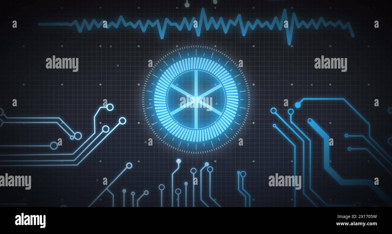 Image of scope scanning and data processing over computer circuit board Stock Photo - Alamy