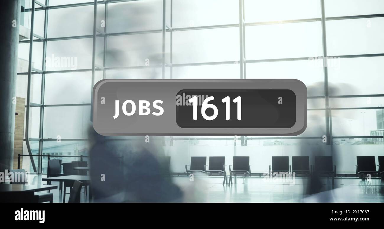 Image of numbers and jobs text over busy office Stock Photo - Alamy