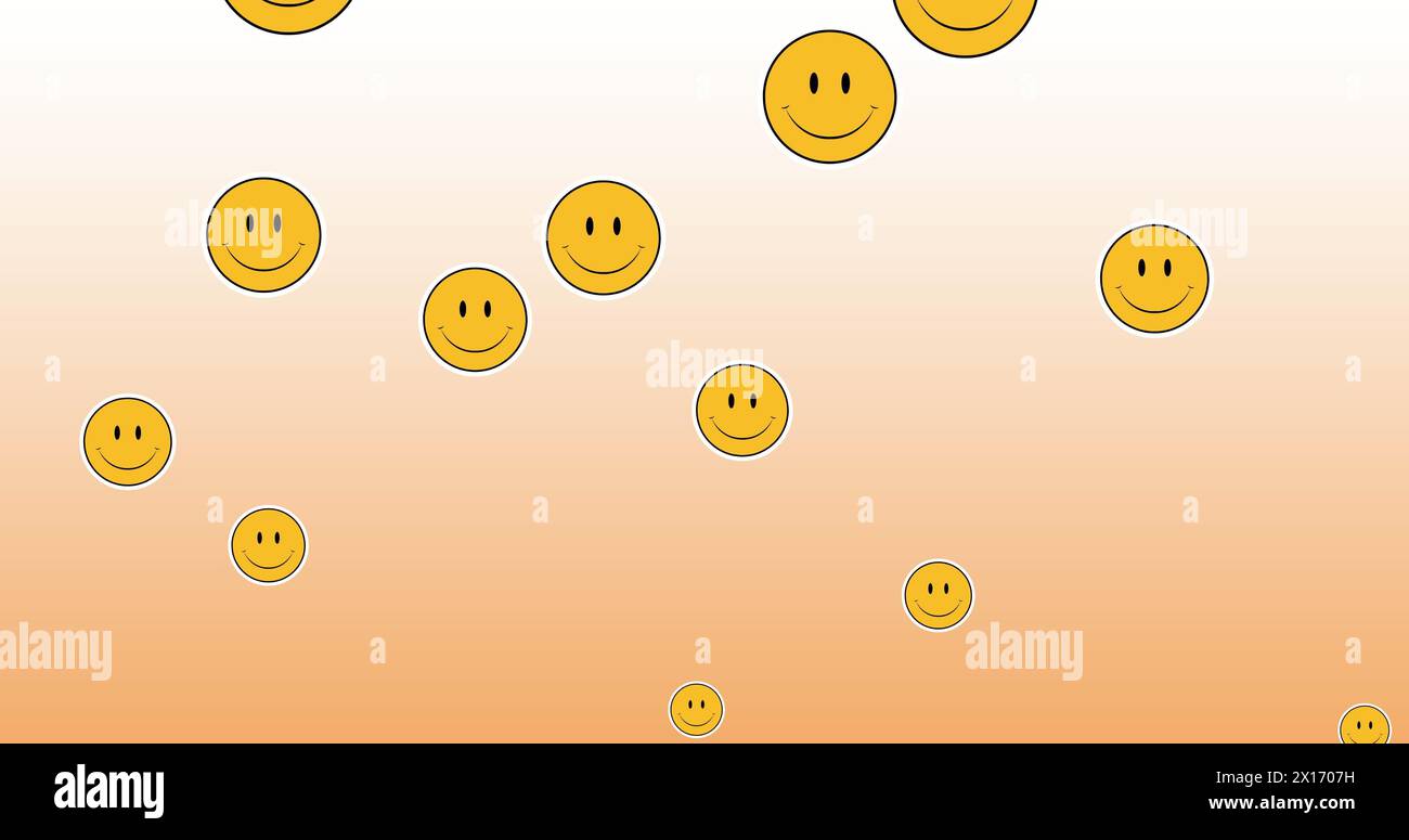 Digital image of multiple smiling face emojis floating against gradient ...