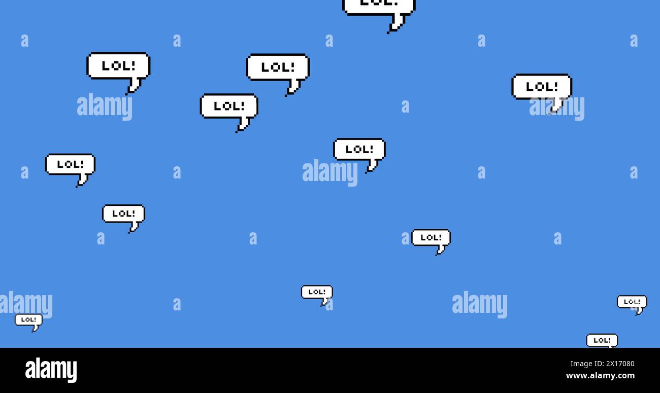 Digital image of lol text on multiple speech bubbles floating against ...