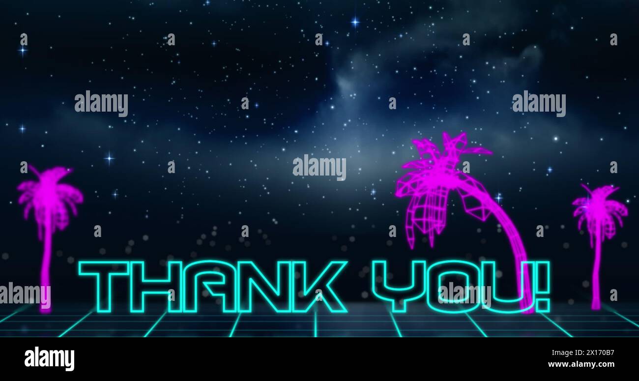 Image of shapes moving and thank you text over black background Stock ...