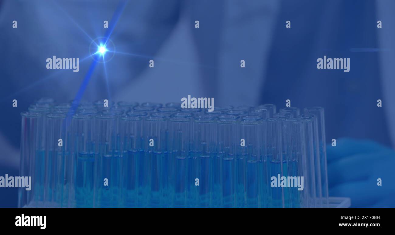 Image of data processing over scientist with pipette in lab Stock Photo ...