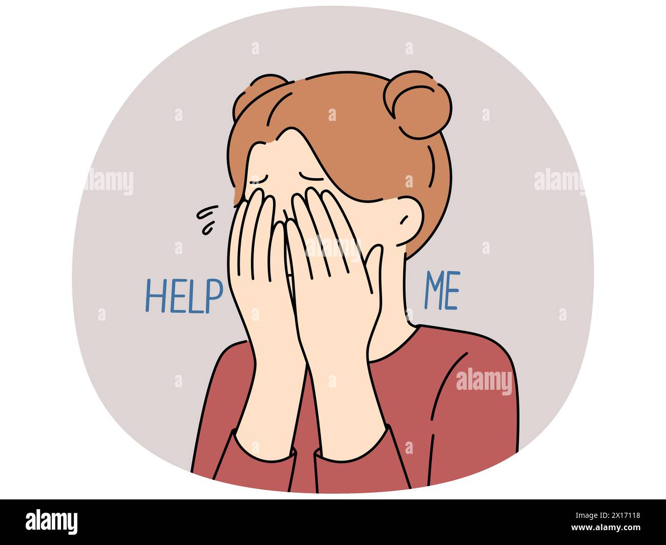 Unhappy little girl cry ask for help. Help me words on child hands ...