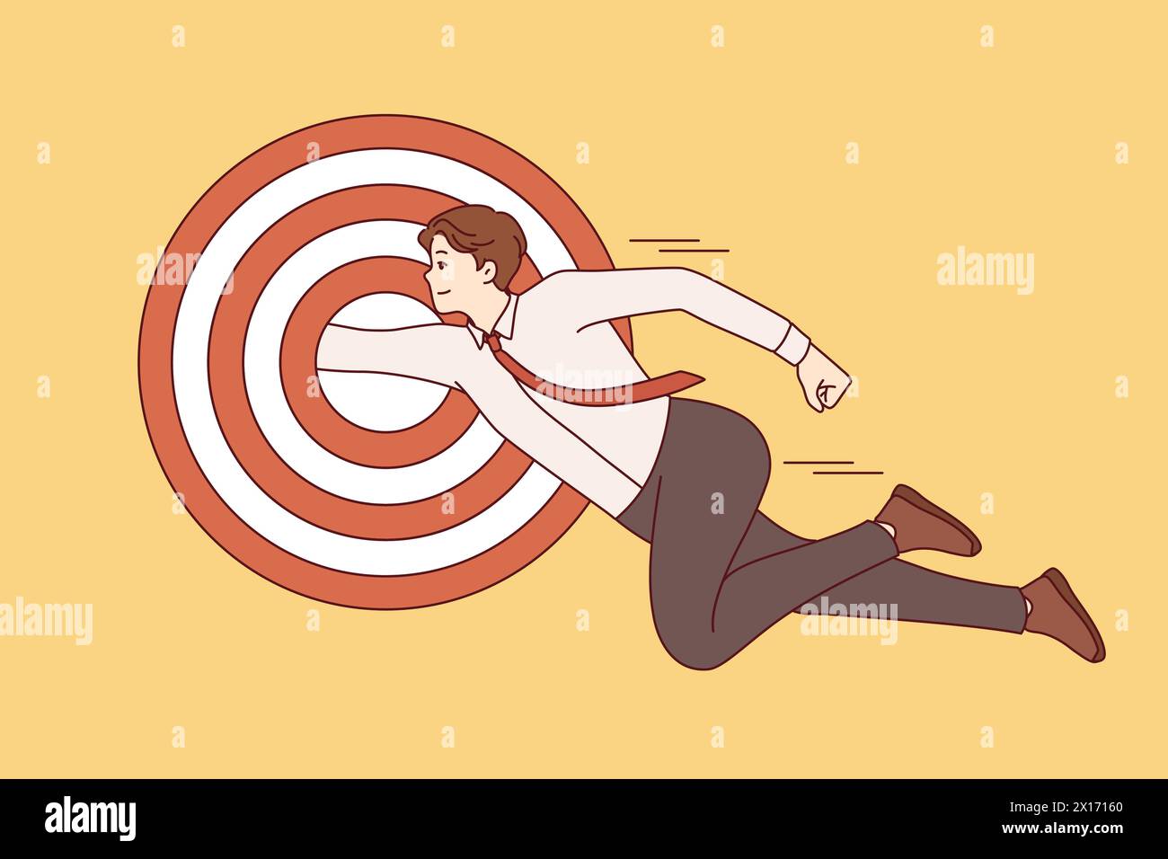 Super businessman flies into target with precision, completing assigned ...