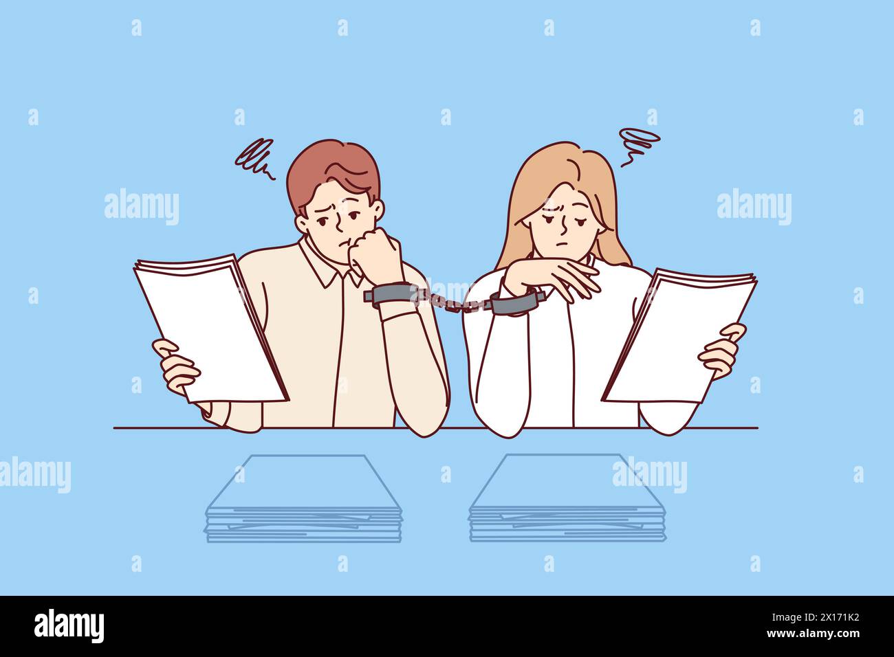 Woman handcuffed desk work Stock Vector Images - Alamy