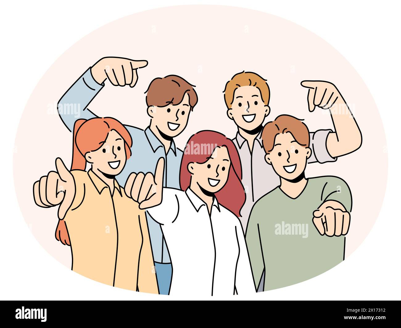 Group of smiling employees point at screen choose work candidate. Team ...