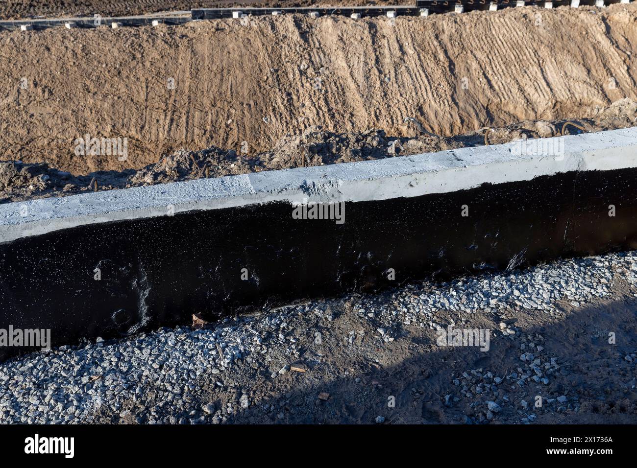 processing of concrete slabs on the riverbank during the construction ...