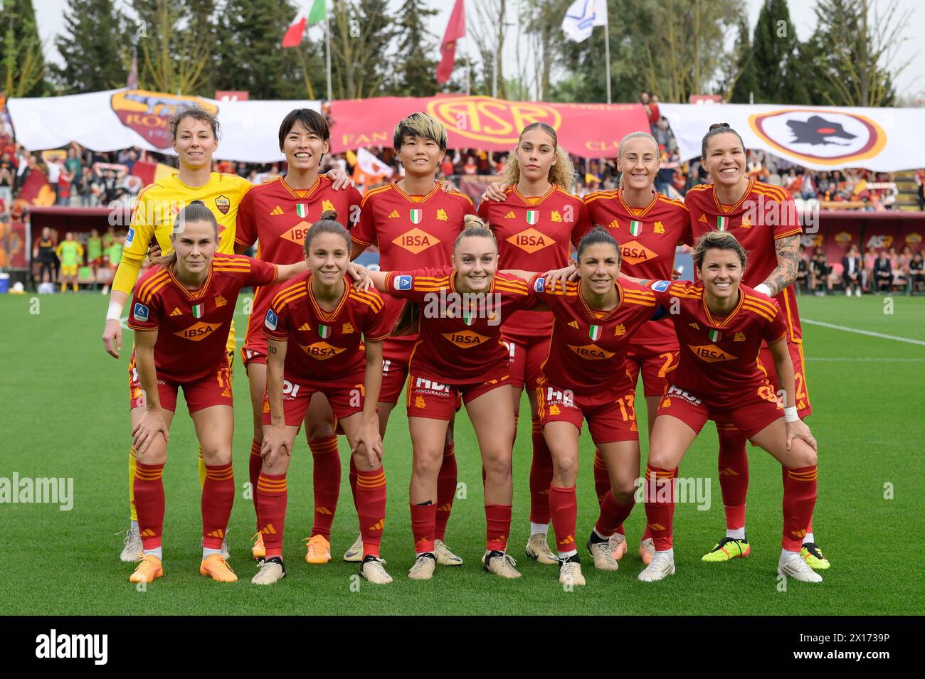 Rome, Italy. 15th Apr, 2024. AS Roma team during the Italian Football ...