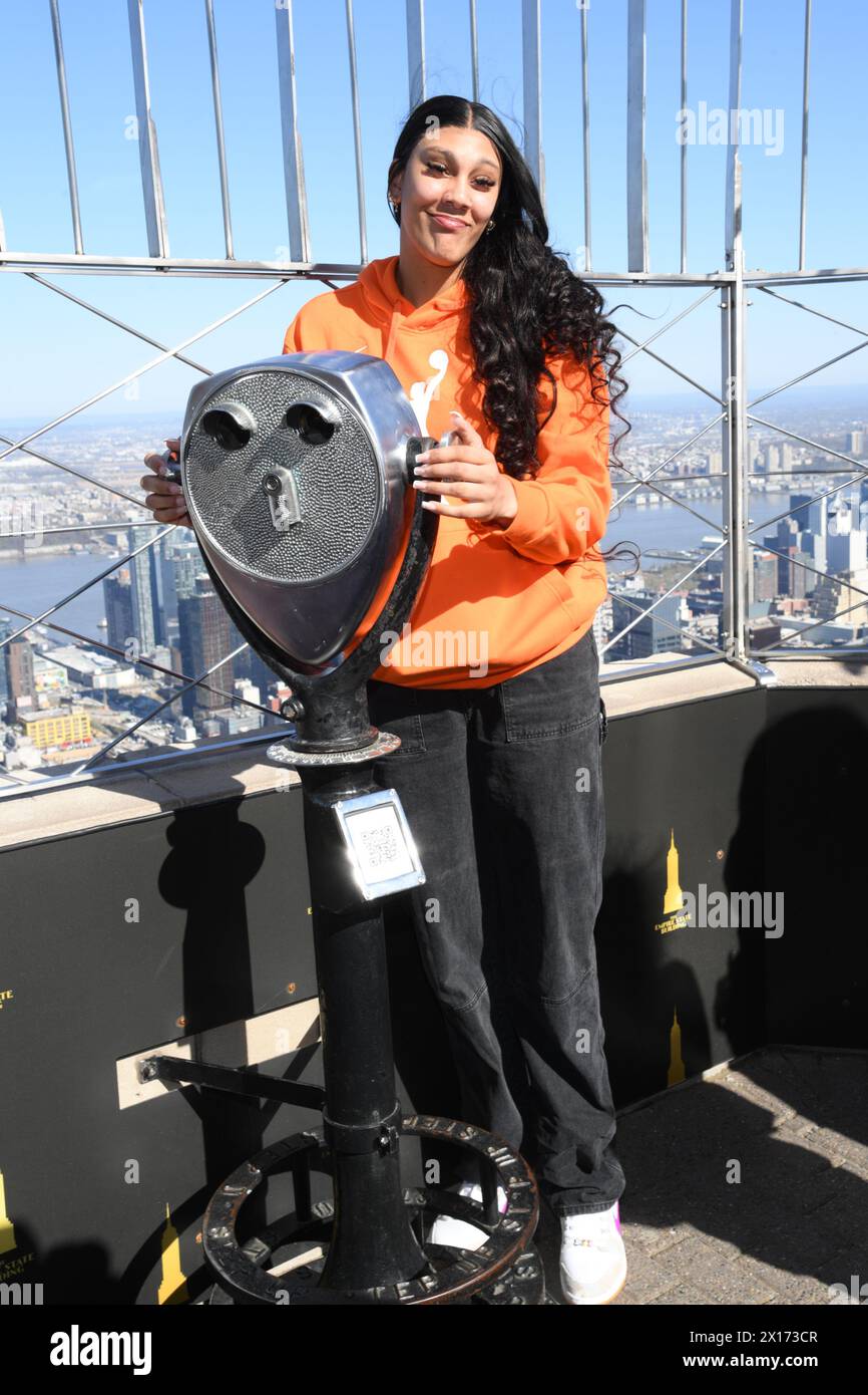 New York, USA. 15th Apr, 2024. Kamilla Cardoso visits the Empire State ...