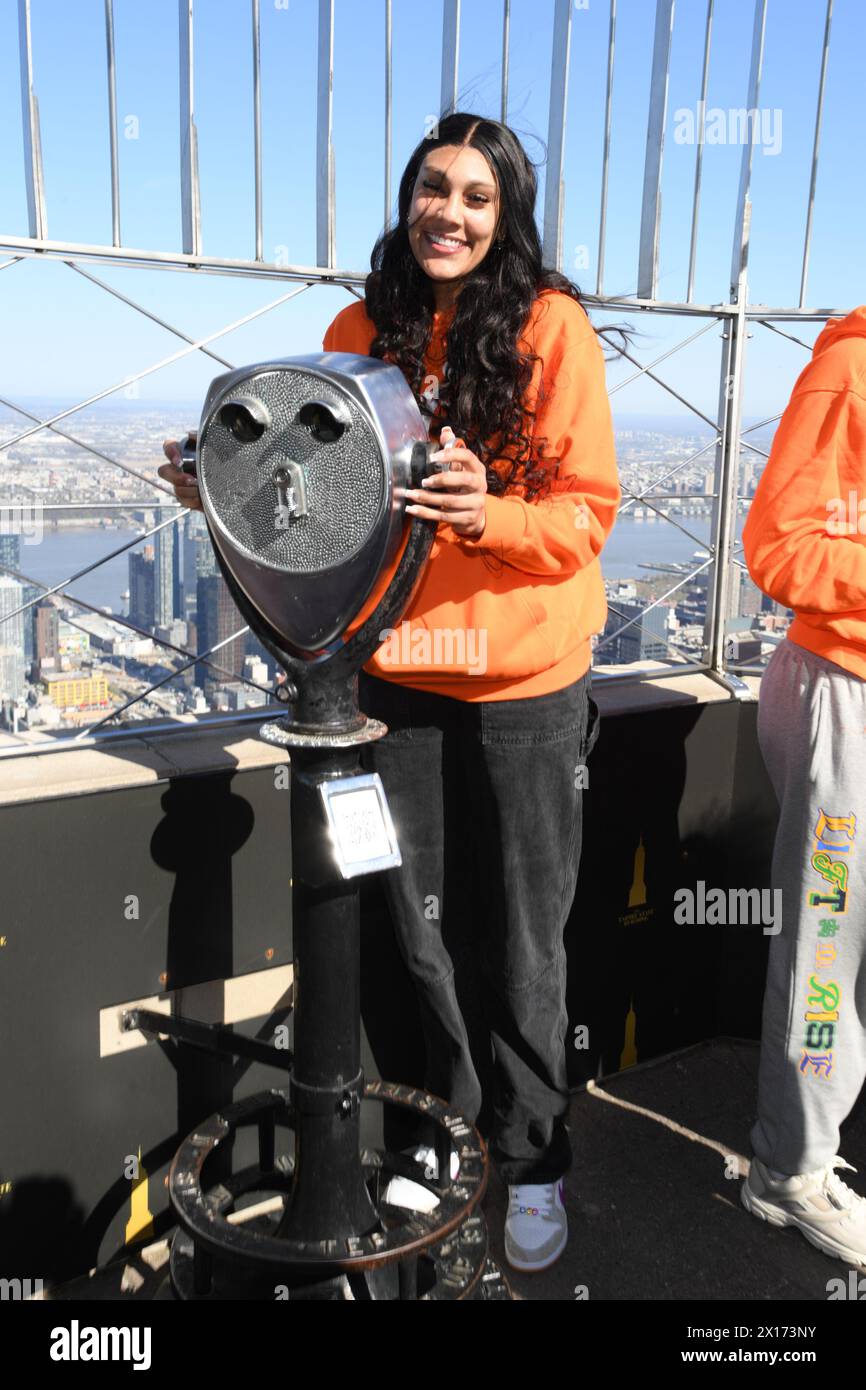 New York, USA. 15th Apr, 2024. Kamilla Cardoso visits the Empire State ...