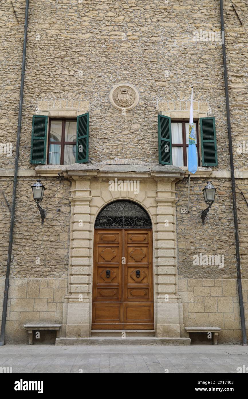 Facade of Begni House in San Marino with the Coat of Arms in a ...