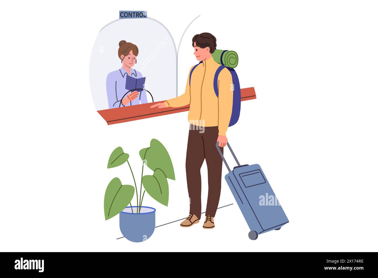 Man goes through passport control at airport crossing state border ...