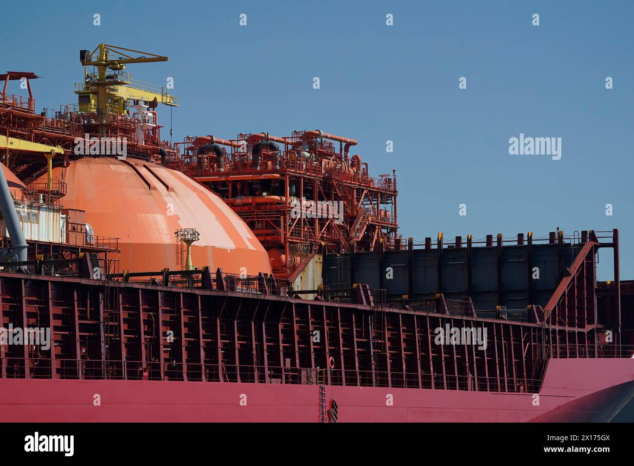 A regasifier ship LNG Liquified Natural Gas tanker anchored in Genoa Harbor, Italy Stock Photo ...