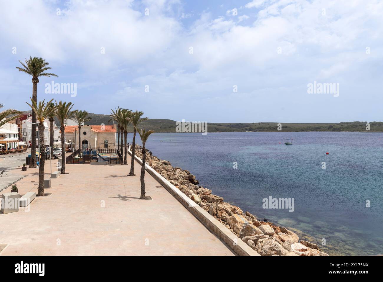 Boulevard in the picturesque town Fornells on the Spanish island of ...