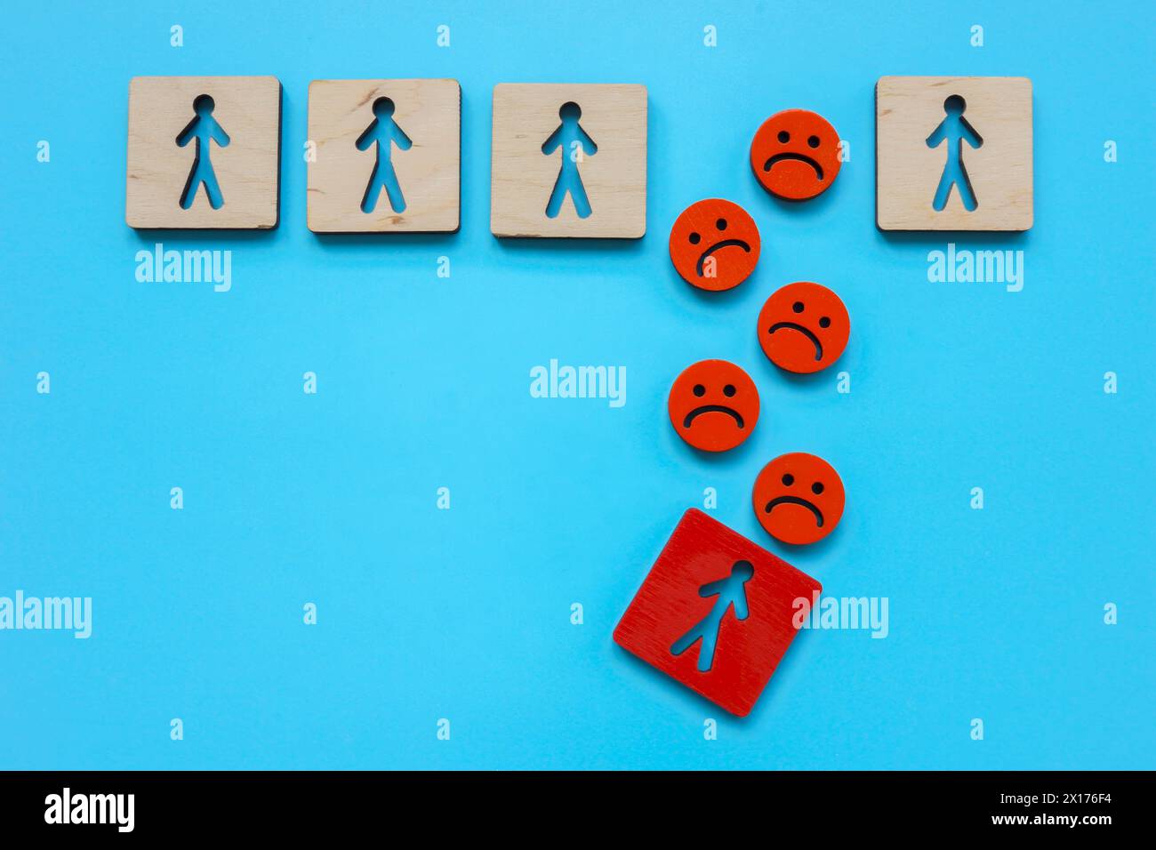 Figures and sad emoticons. Concept of depression, stress and negative ...