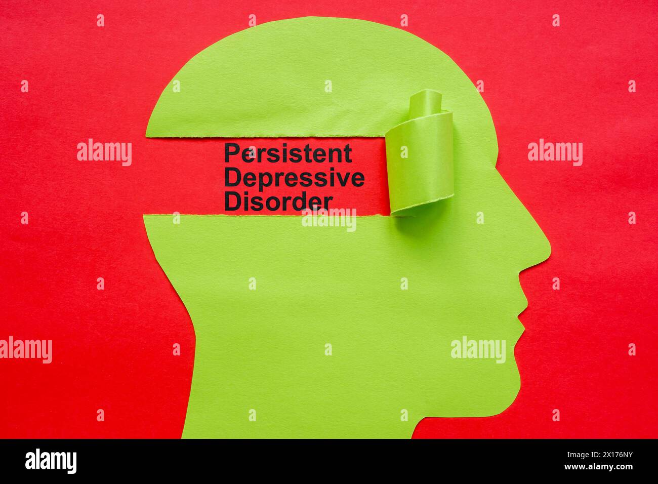 Paper head with a torn part and inscription Persistent depressive ...