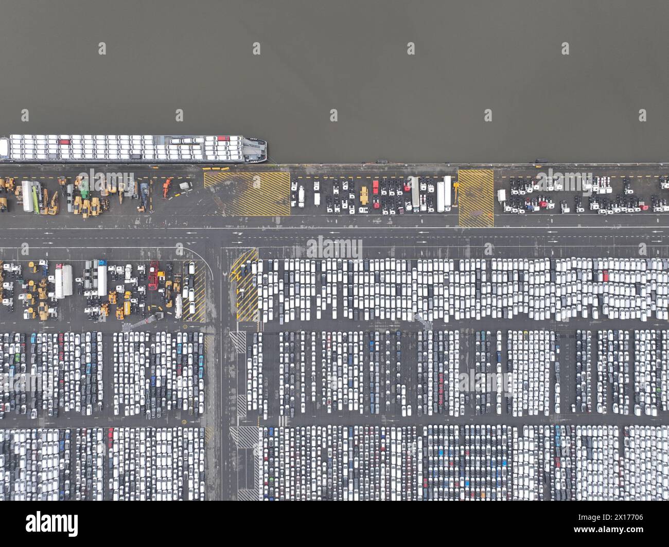 Aerial top down drone views of transportation of vehicles over seas ...