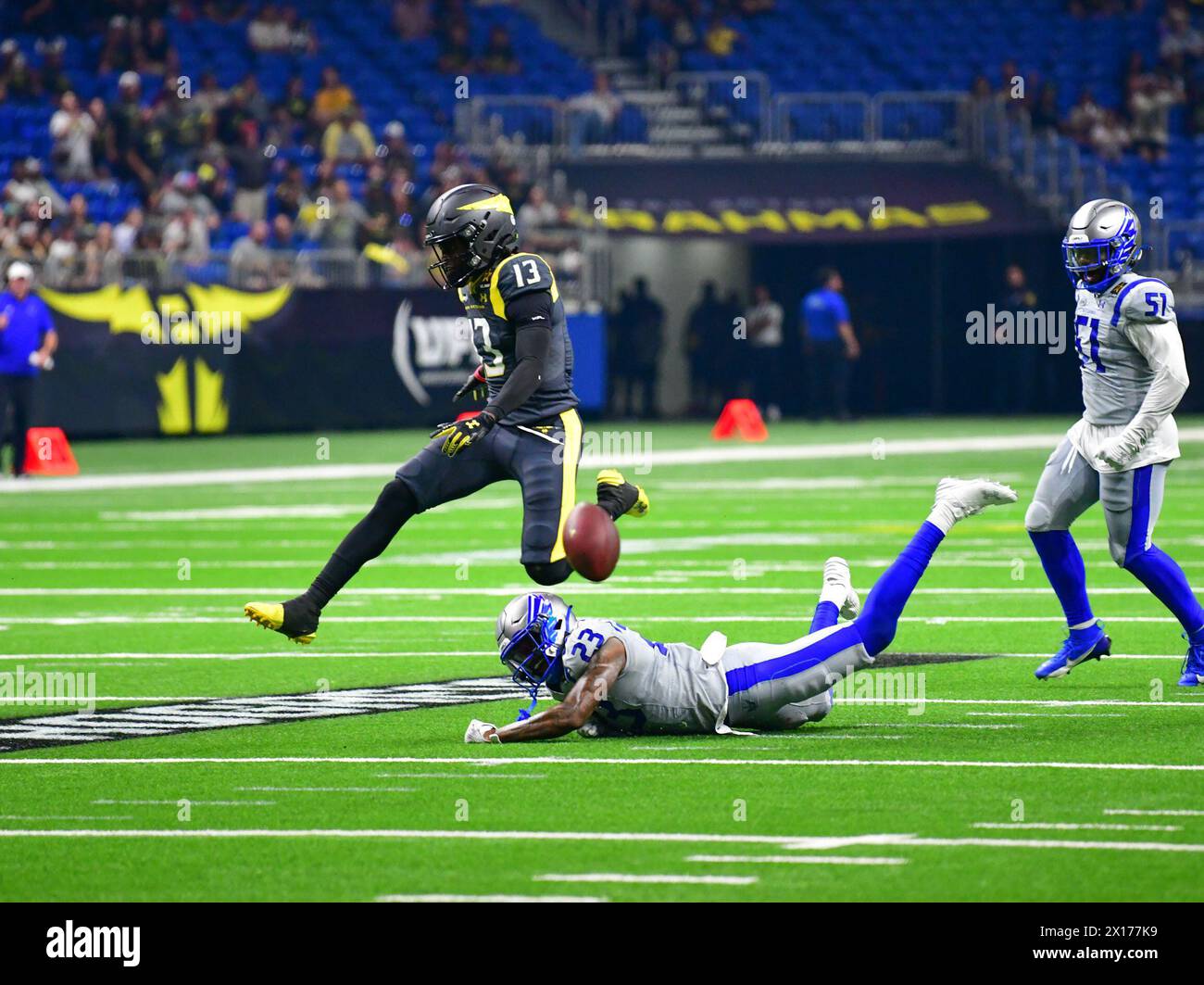 San Antonio, Texas, USA. 14th Apr, 2024. SA Brahmas #14 QB Chase ...