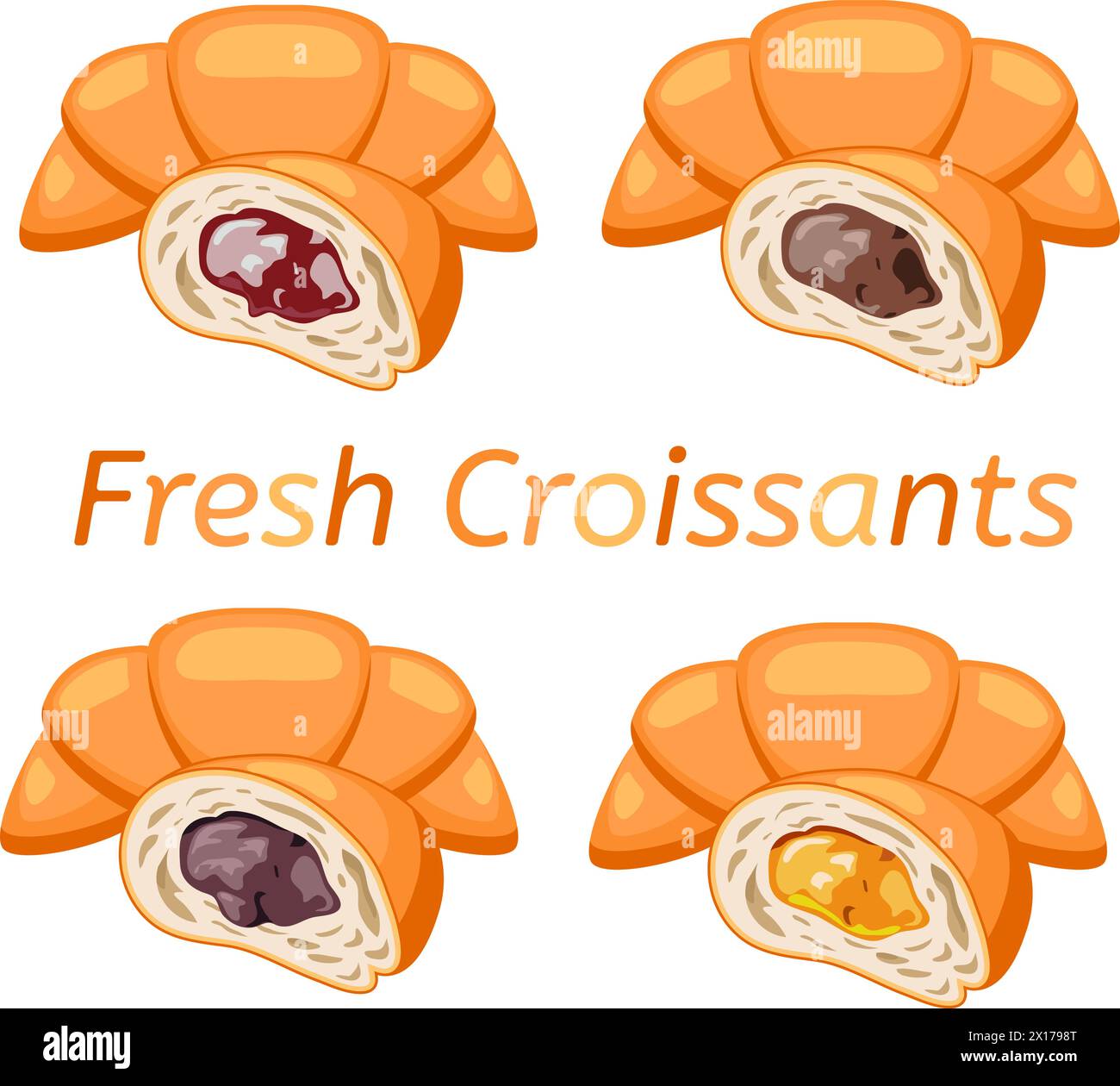 vector drawing of whole croissant and sliced croissant icons. french ...