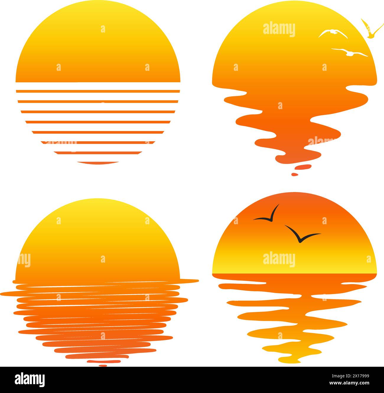 vector sunset or sunrise icons isolated on white background. sun and ...