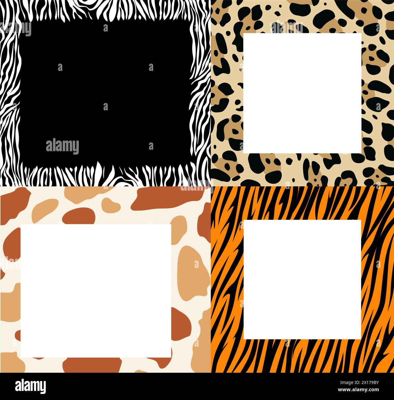 Vector Set Of Frame Borders With Abstract Zebra Skin Cow Skin Leopard