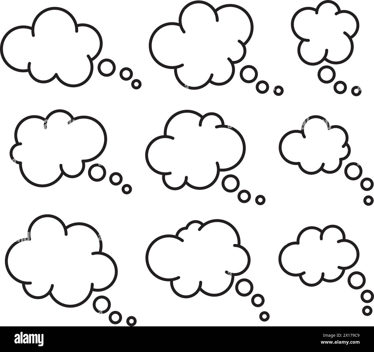vector set of thought thin line bubbles isolated on white background ...