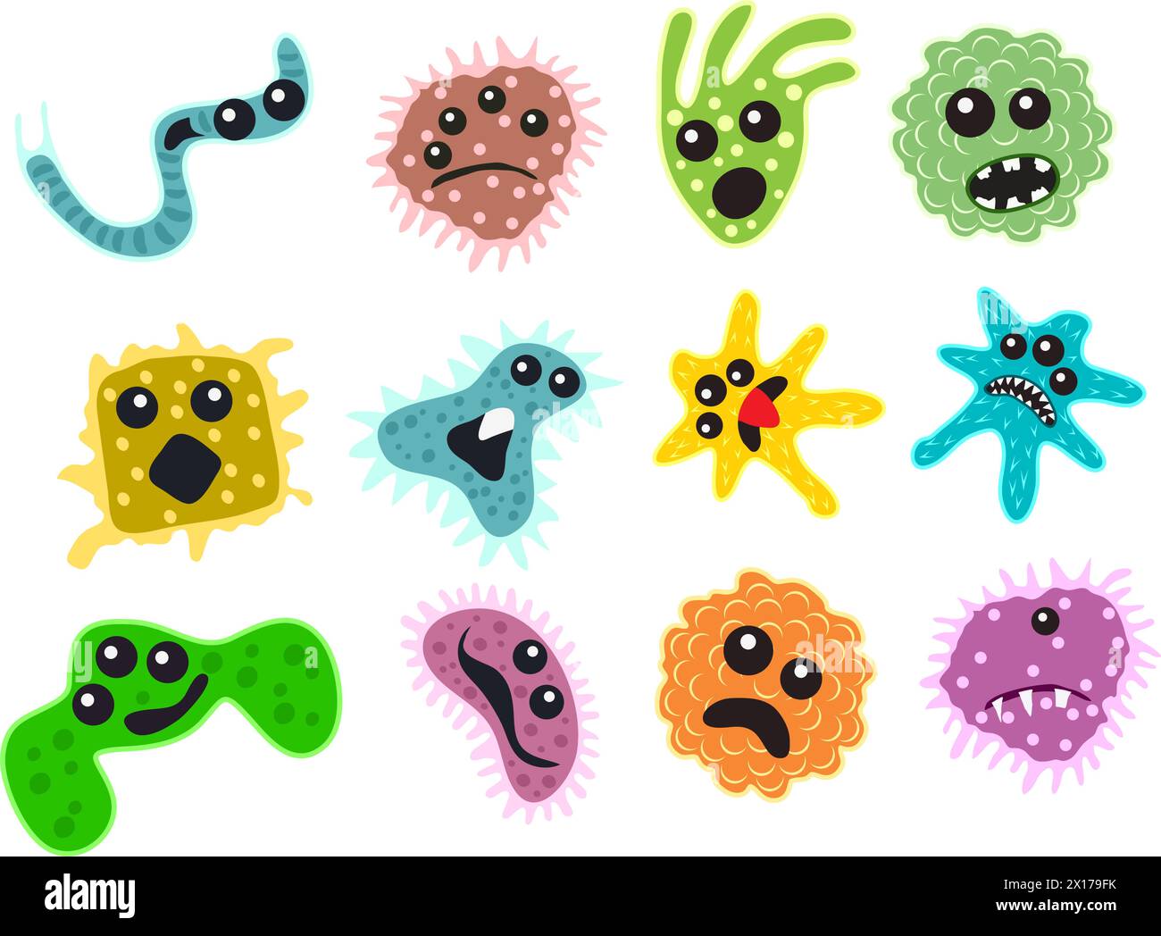 vector bacteria or microbe icons isolated on white background. cute ...