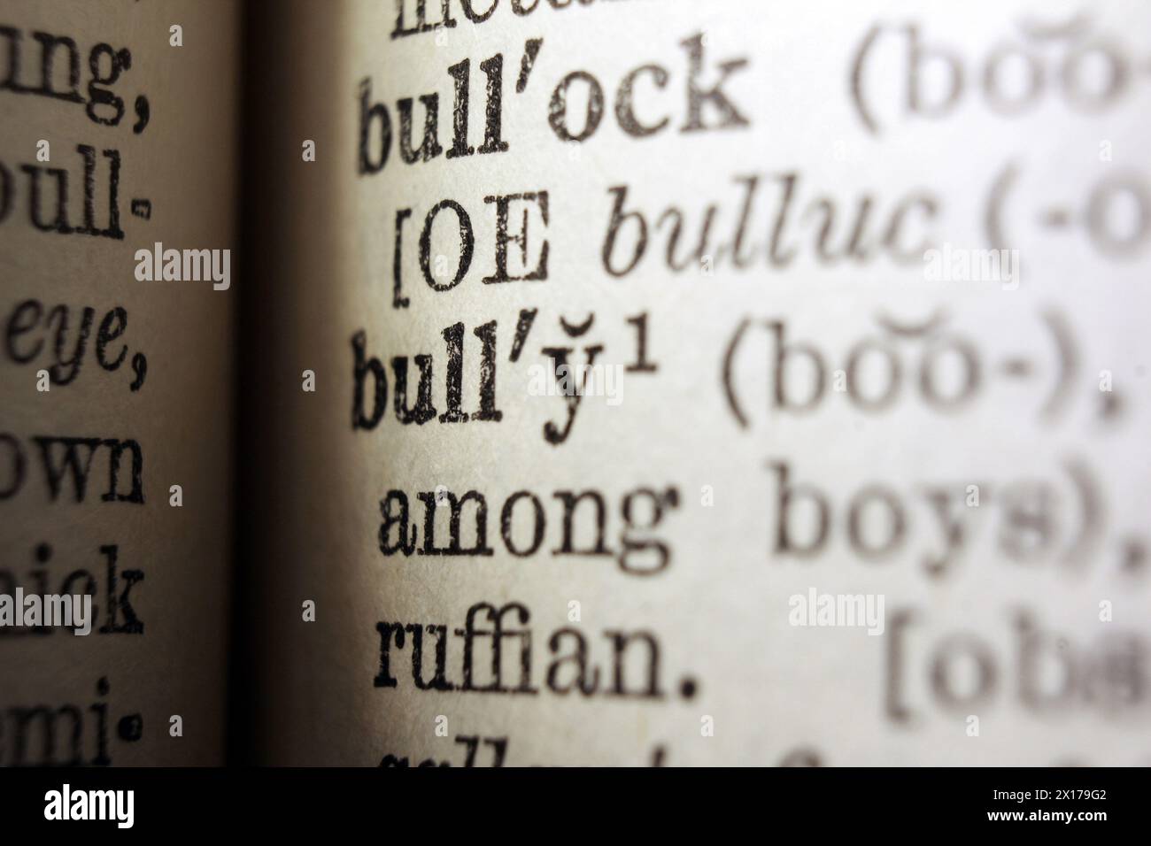 Word bully on dictionary page, macro close-up Stock Photo - Alamy