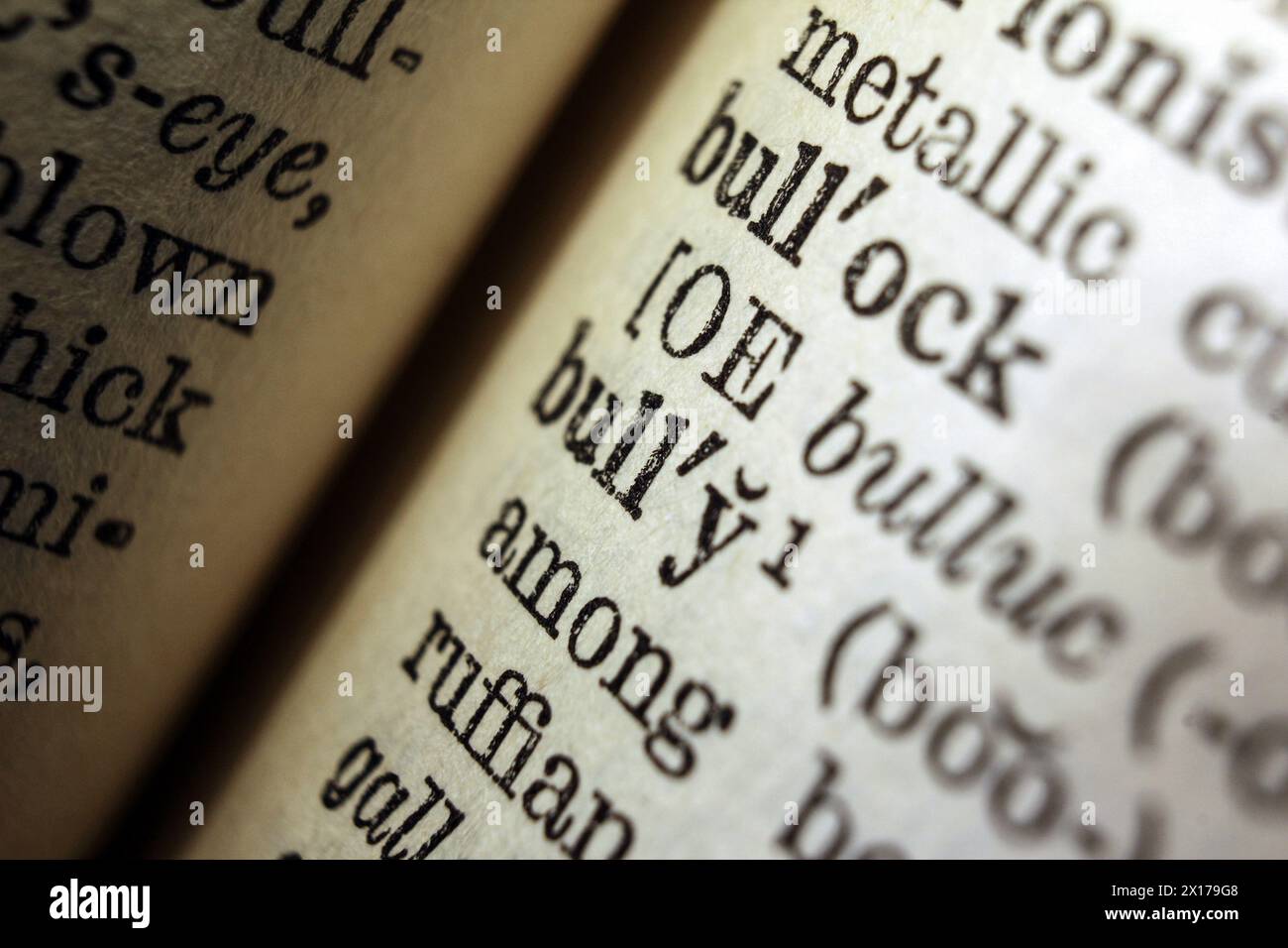 Word bully on dictionary page, macro close-up Stock Photo - Alamy