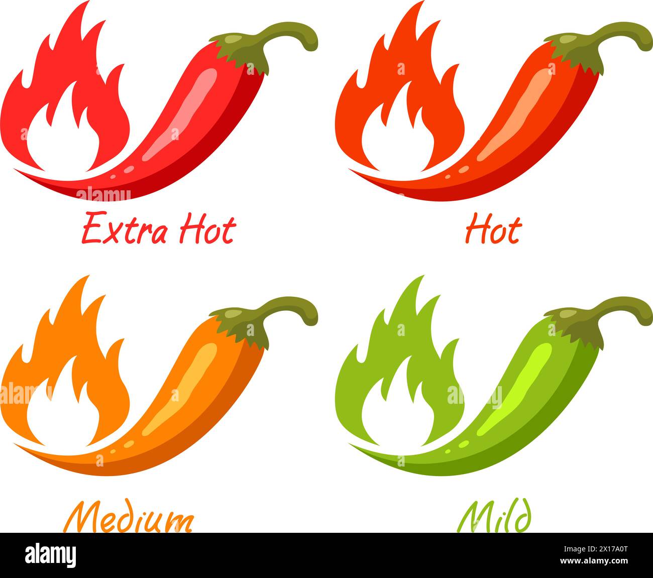 vector chili pepper with flames of fire as spicy food symbols isolated ...