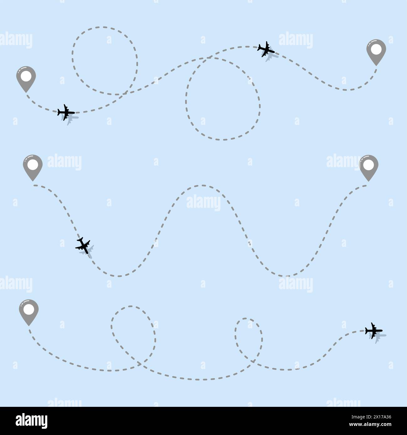 Vector Air Plane Travel Dotted Line Paths Aircraft Flying Between