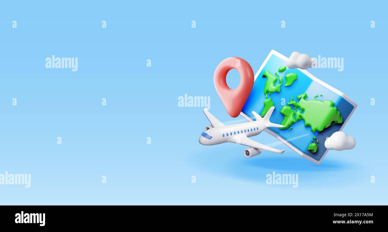 3D airplane in clouds and paper map Stock Vector Image & Art - Alamy