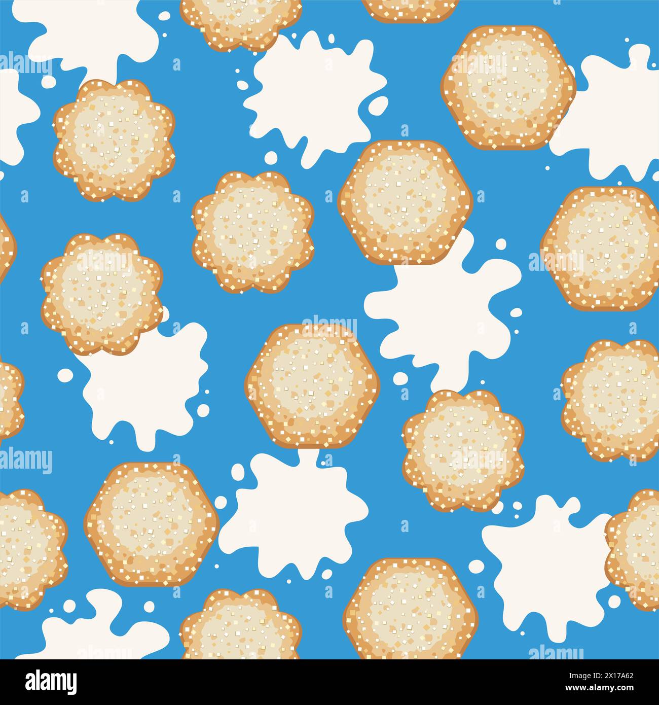 vector milk splash and sugar cookies seamless pattern isolated on blue ...