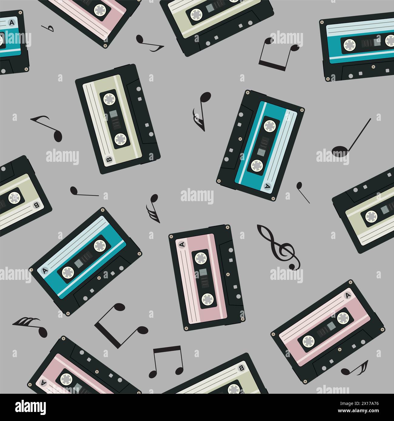 vector seamless audio cassettes background. retro equipment for audio ...