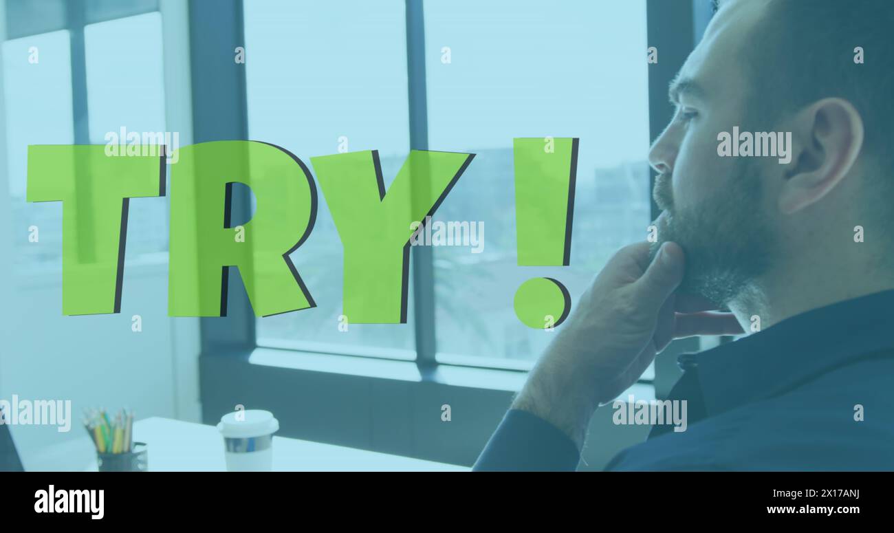 Image of try text over caucasian businessman Stock Photo - Alamy