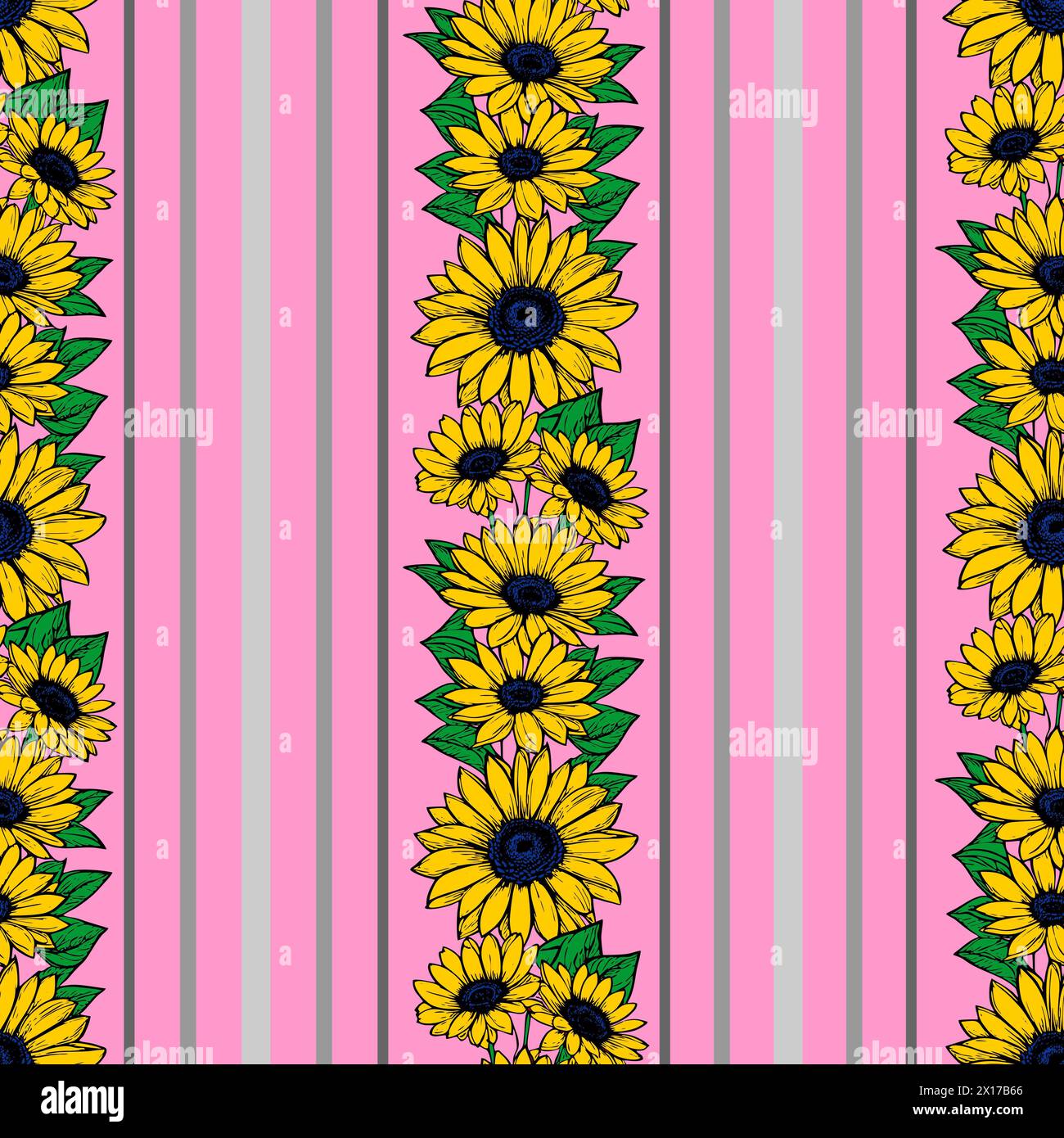 seamless vertical pattern of stripes and yellow flowers, texture ...