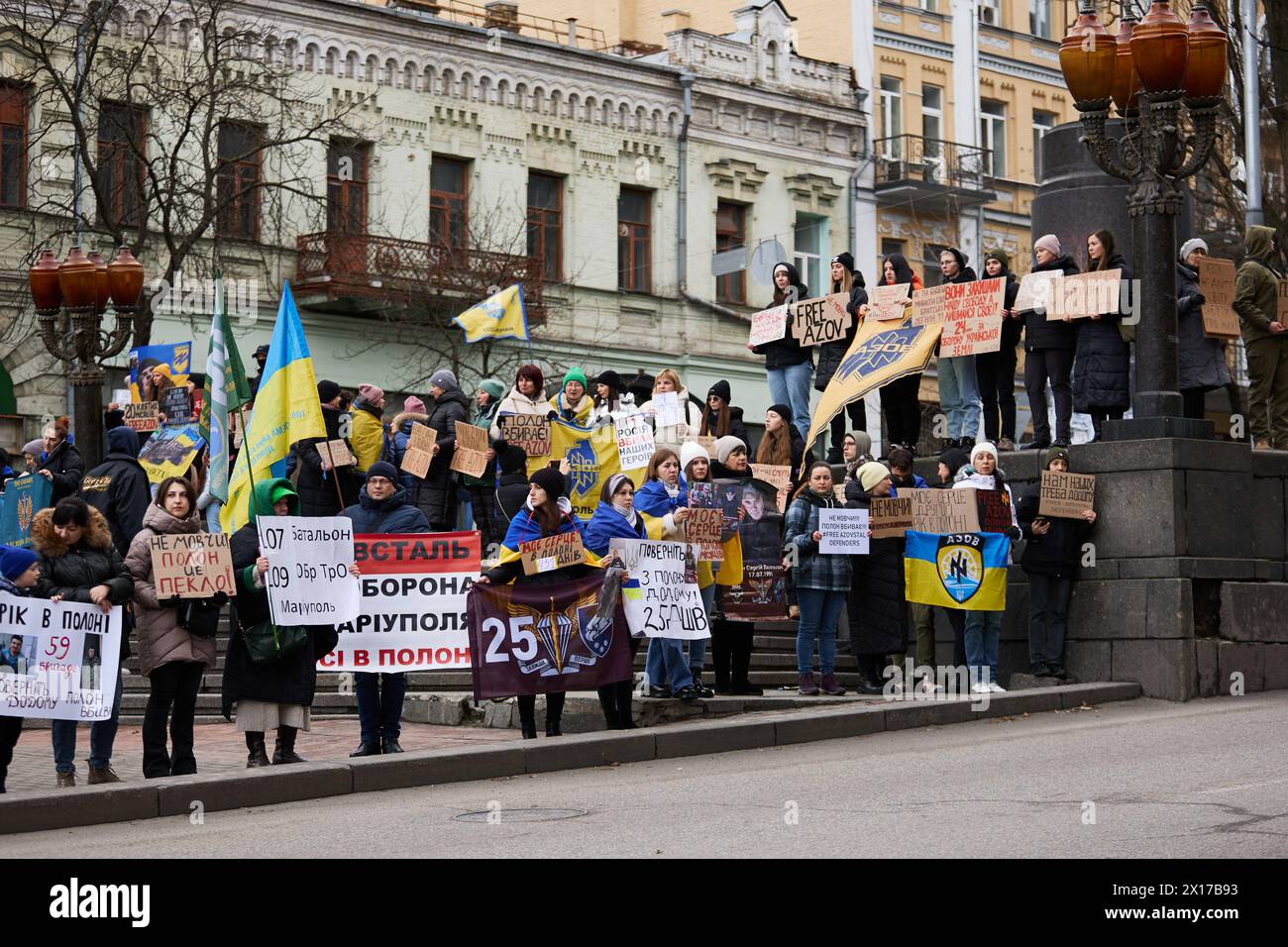 Large group of Ukrainian activists demonstrating against russian ...