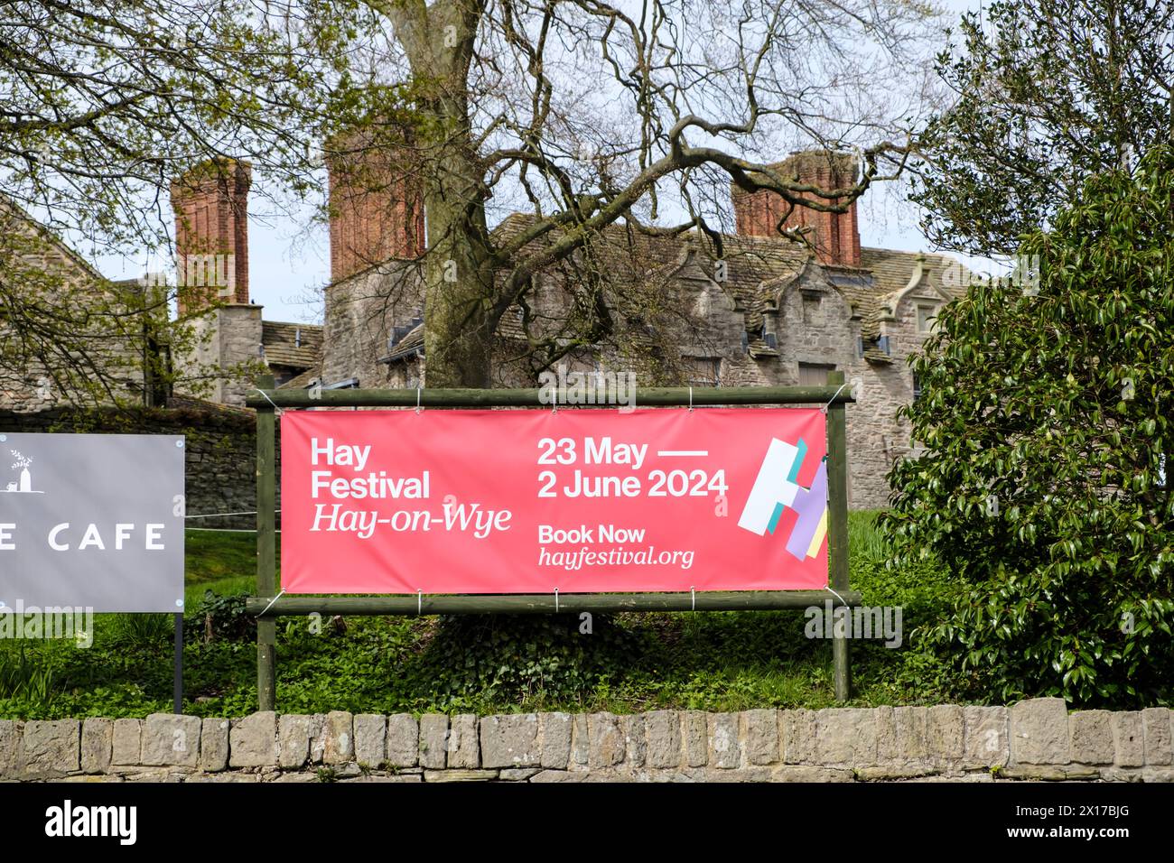 Hay-on-Wye a town of books in Powys Wales UK Banner advertising the ...