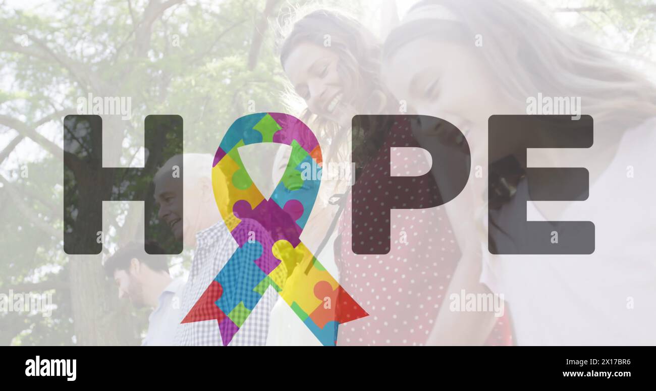 Image of hope text with puzzle pieces over caucasian family Stock Photo ...