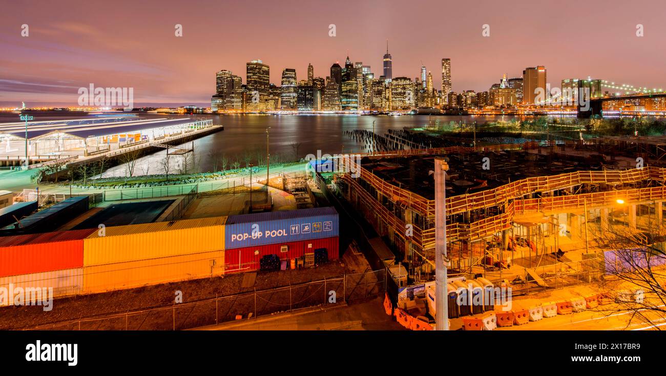 Manhattan Skyline Manhattan Skyline at Night from Brooklyn Bridge Park ...