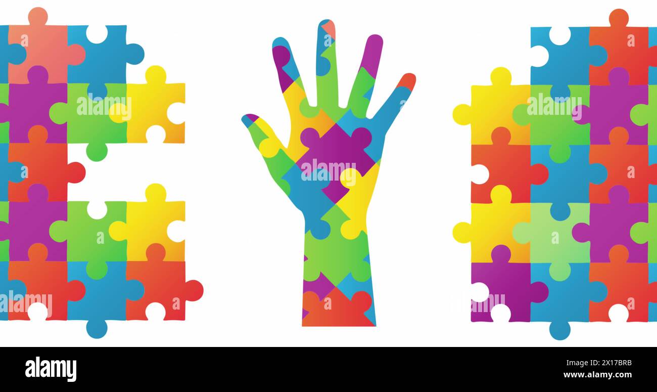 Image of hand shape with puzzle pieces on white background Stock Photo ...