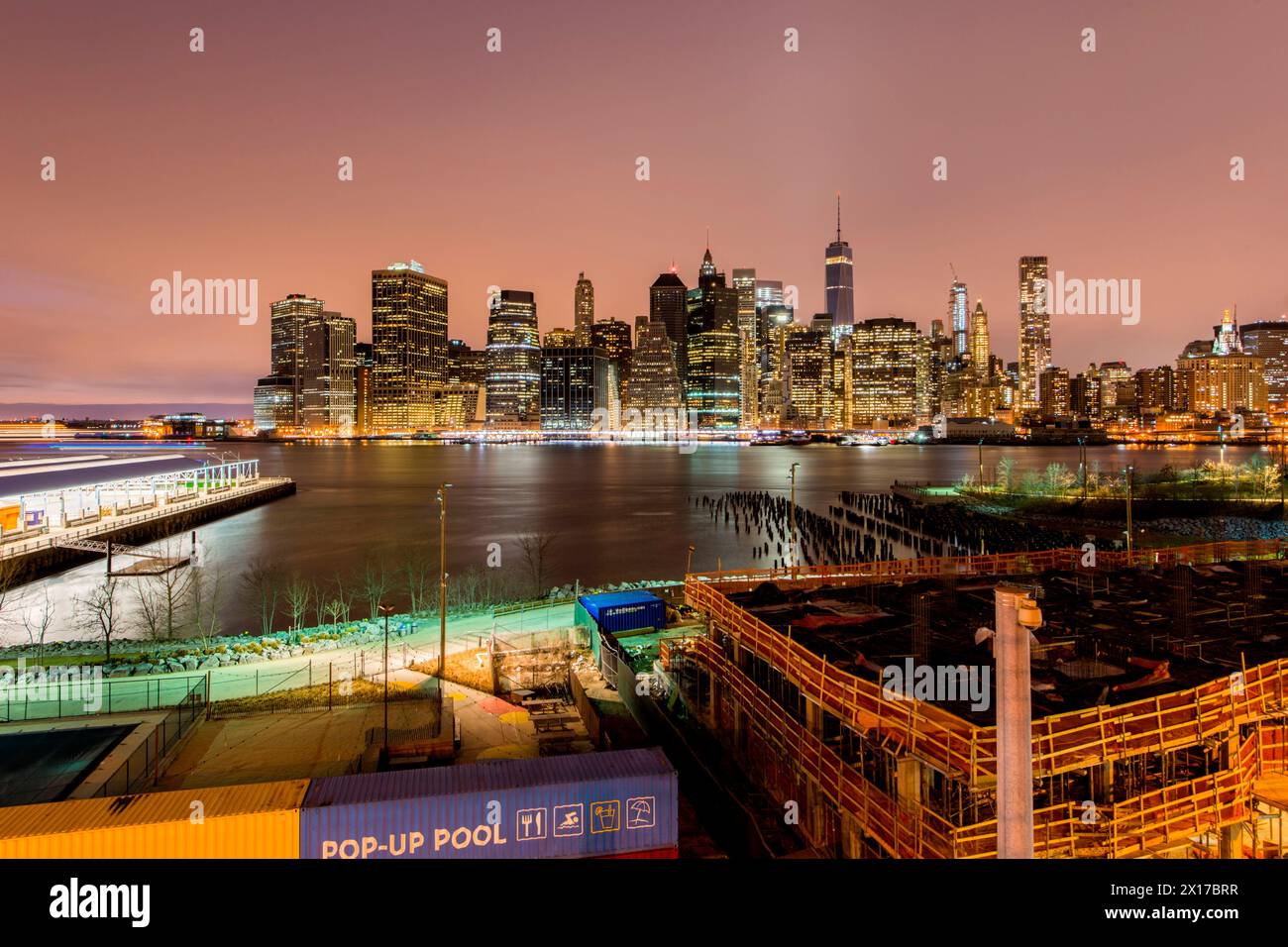 Manhattan Skyline Manhattan Skyline at Night from Brooklyn Bridge Park ...