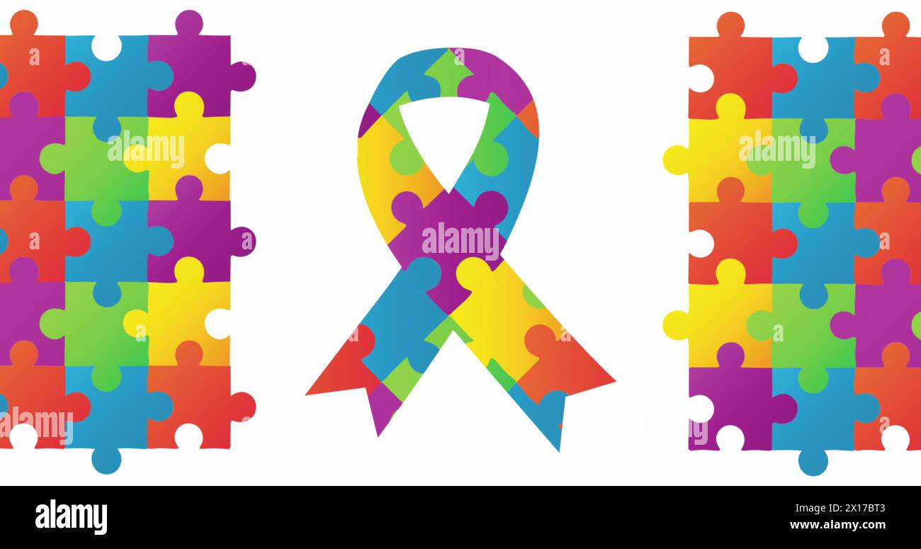 Image of ribbon with puzzle pieces on white background Stock Photo - Alamy