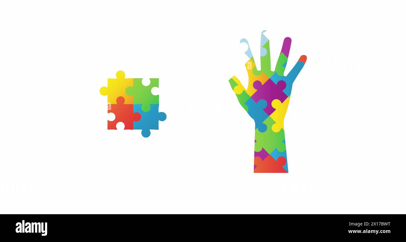 Image of hand shape with puzzle pieces on white background Stock Photo ...
