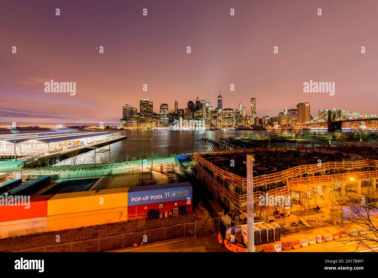 Manhattan Skyline Manhattan Skyline at Night from Brooklyn Bridge Park ...